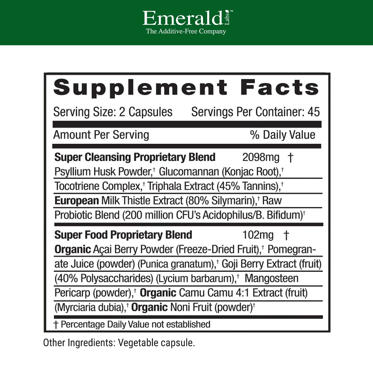 Emerald Labs Super Cleanse with Konjac Root, Triphala, Milk Thistle, and Psyllium Husk to Support Body Cleanse and Digestive System - 90 Vegetable Capsules