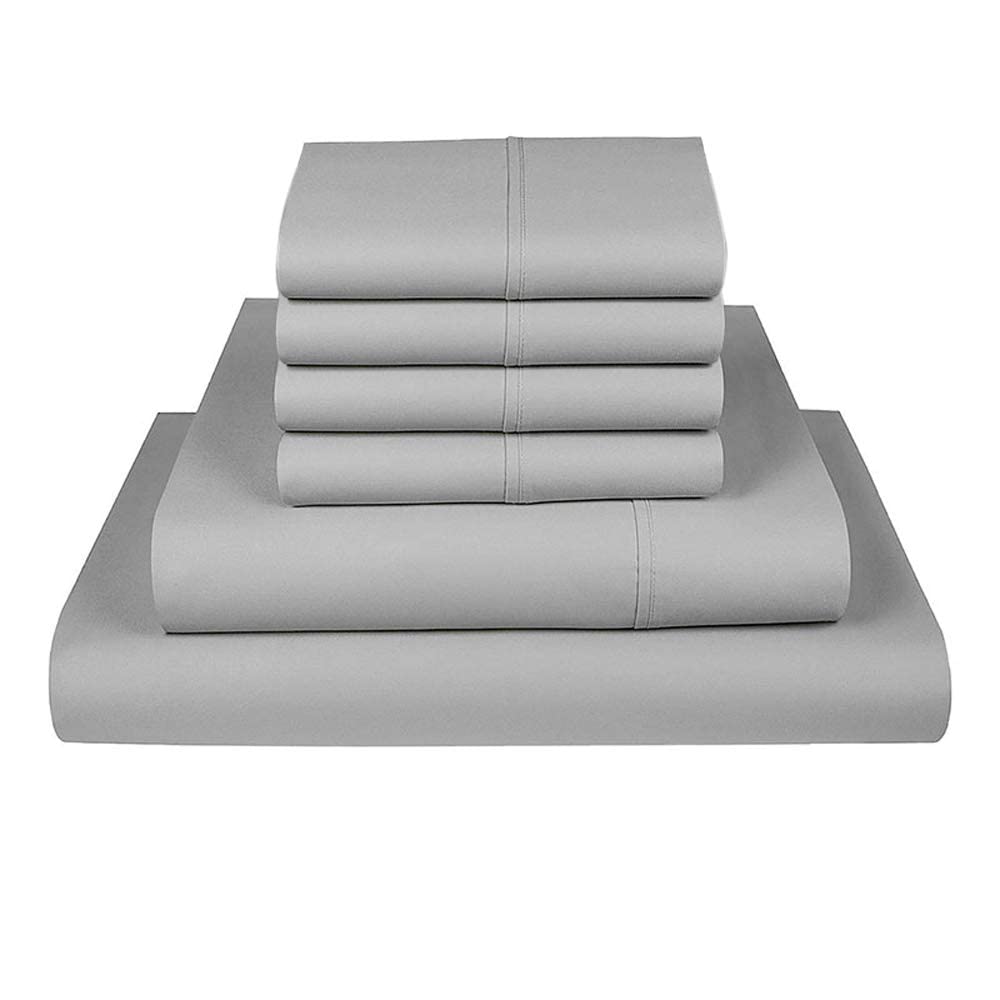 Fisher West Newyork Liberty, Sheets for Queen Size Bed, 750 TC Bedsheets with Pillow Covers for Bedroom Décor, TightFit Elastic Pocket 17" Wrinkle, Fade Resistant Fitted Sheet Set (Light Grey, 6 Pcs)