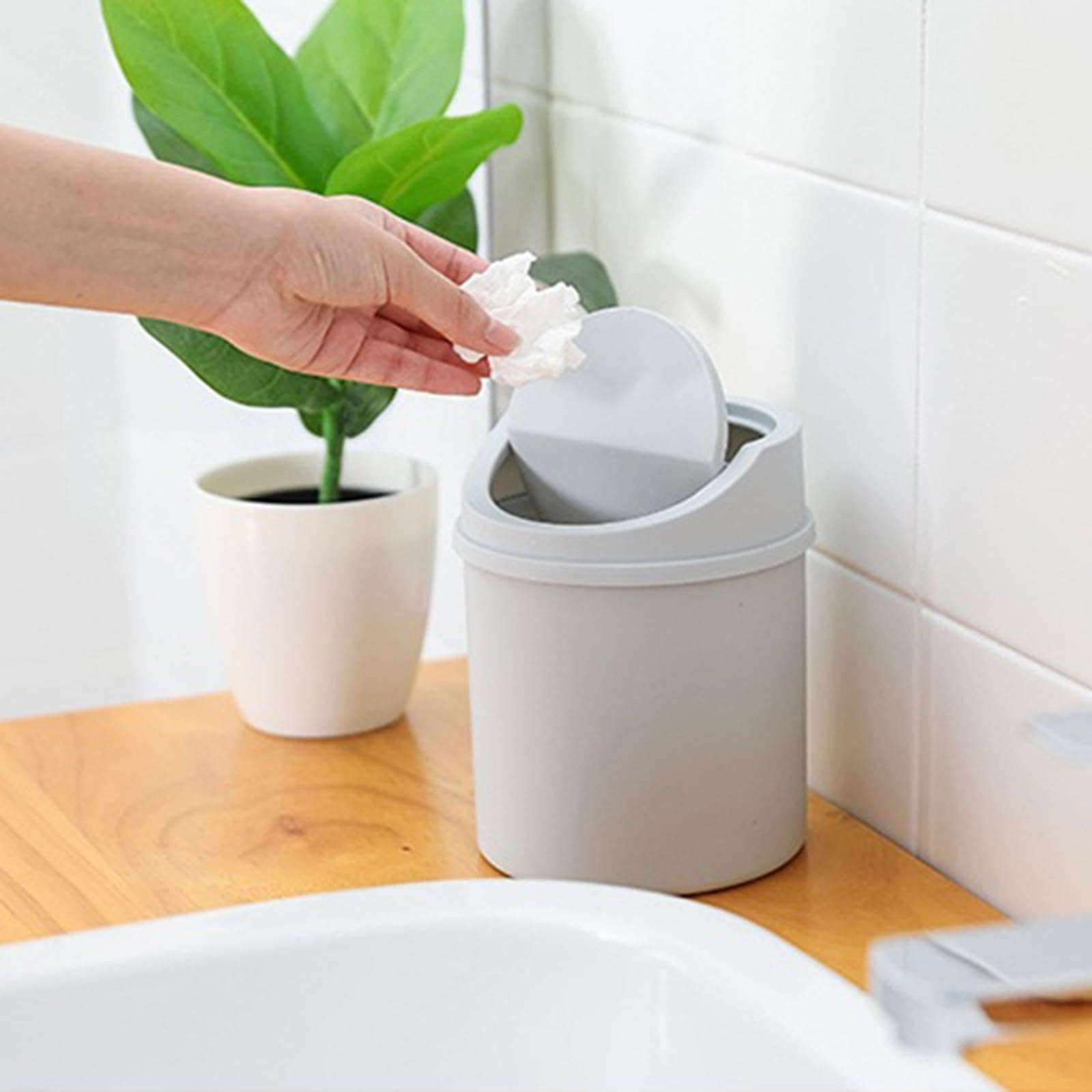 luezkyoig Desktop Trash Can 4.9 * 6.3 inch Mini Trash Can Waste Paper Basket Dustbin Can with Swing Lid for Office Kitchen Bedroom Bedside Table Vanity Living Room Dining Table Small Bbjects Storage