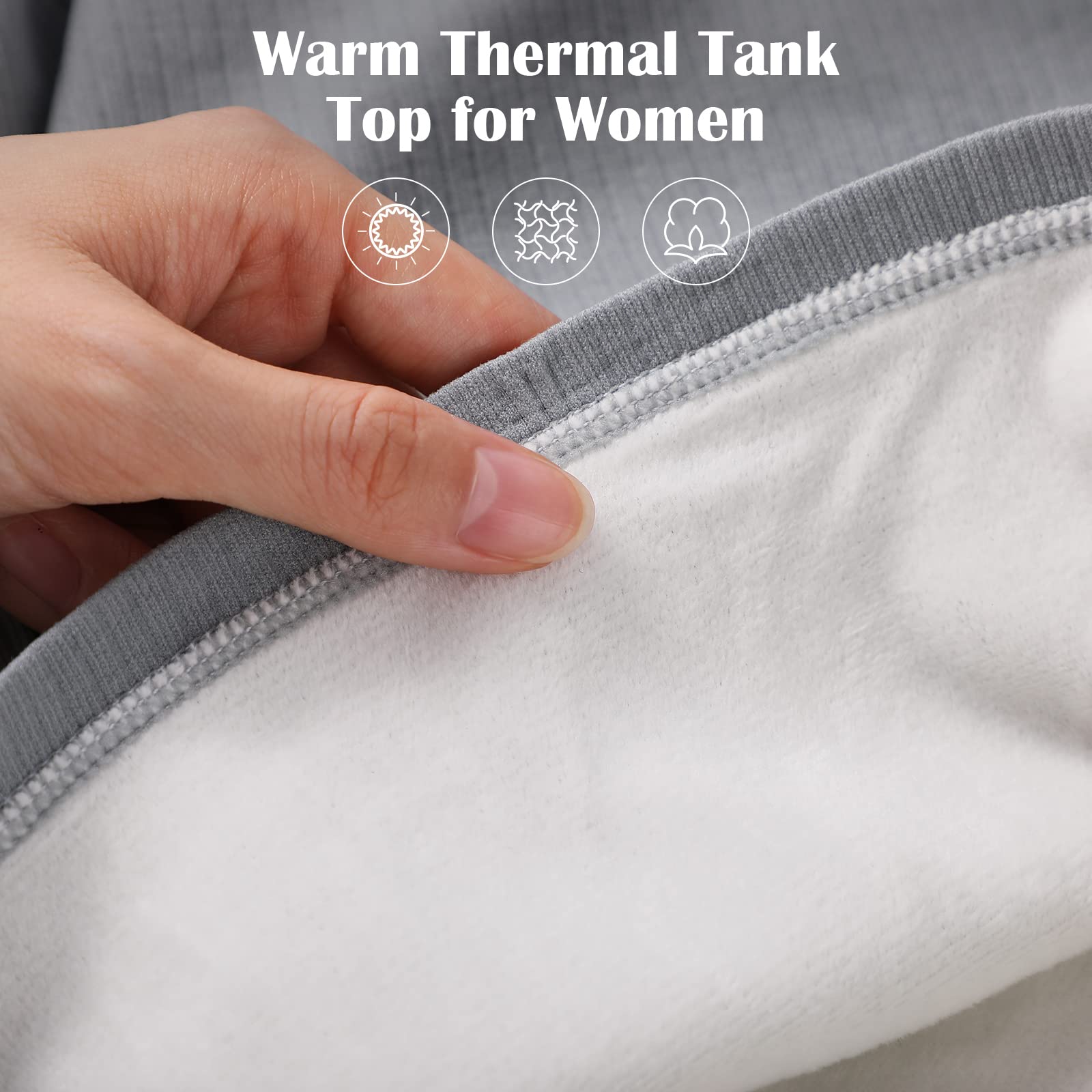 Geyoga 6 Pcs Womens Thermal Tank Top Fleece Lined Underwear Cami Tank Top (M) Black, White, Gray