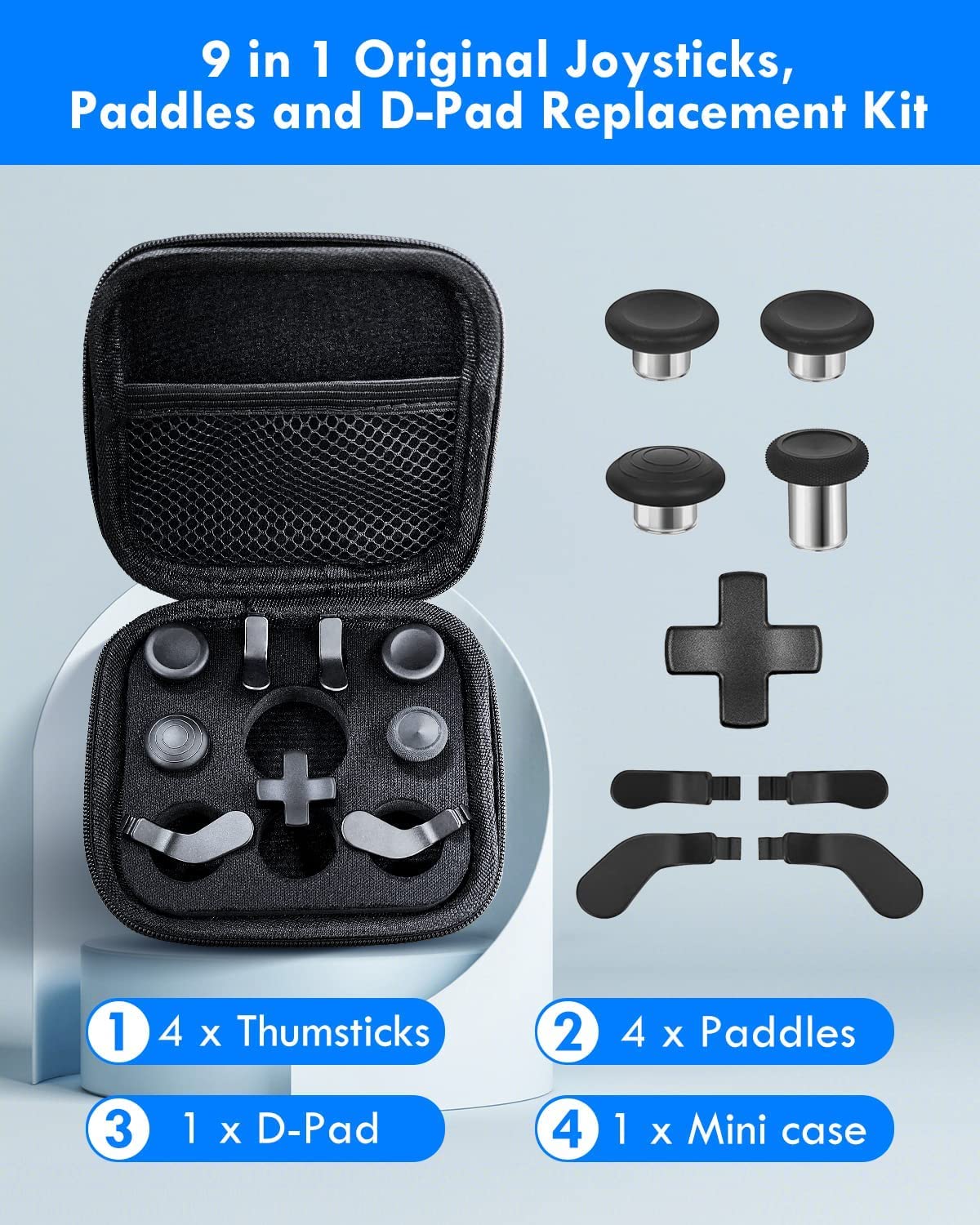 Metal Replacement Thumbsticks for Xbox Elite Wireless Controller Series 2 Core, AOJAKI Metal Paddles Accessories Includes 4 Magnetic Joysticks,4 Paddles