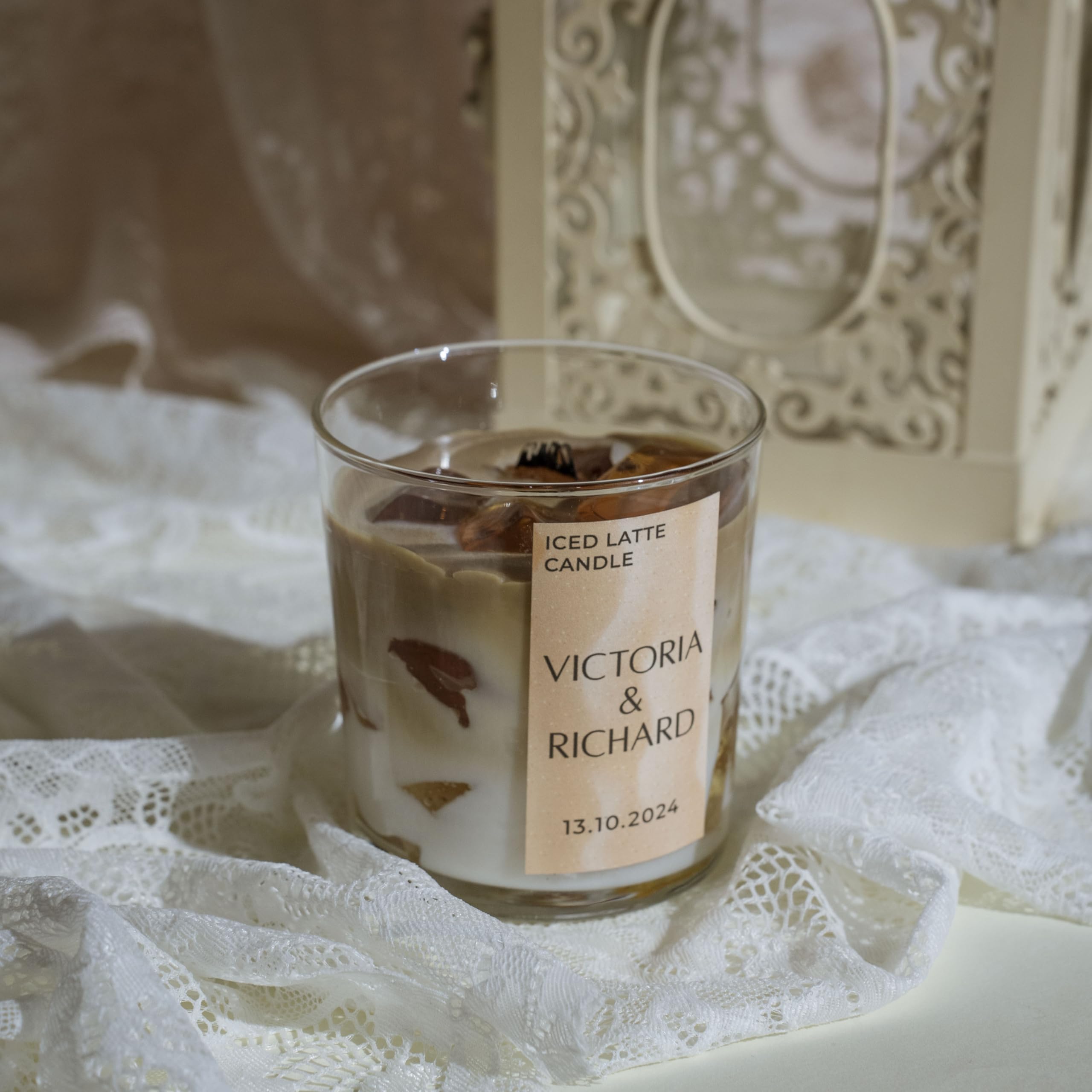 Personalized Iced Coffee Latte Candle β Custom Soy Wax Candle with Wooden Wick β Gift for Weddings, Birthdays, Bridesmaids, and Christmas Gifts