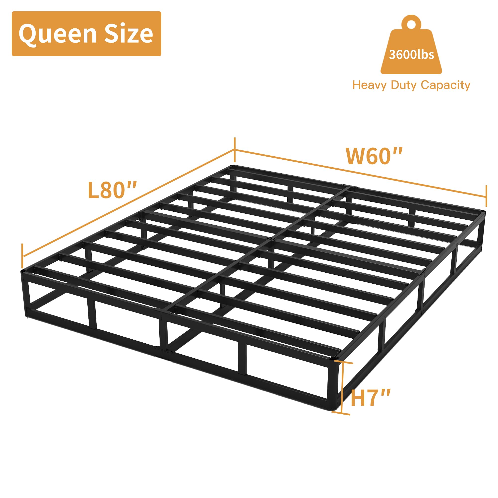 OSASET Queen Box Spring, 7 Inch Box Spring for Queen Bed, 3000 lbs Heavy Duty Metal Frame Mattress Foundation with Fabric Cover, Easy Assembly-Noise Free