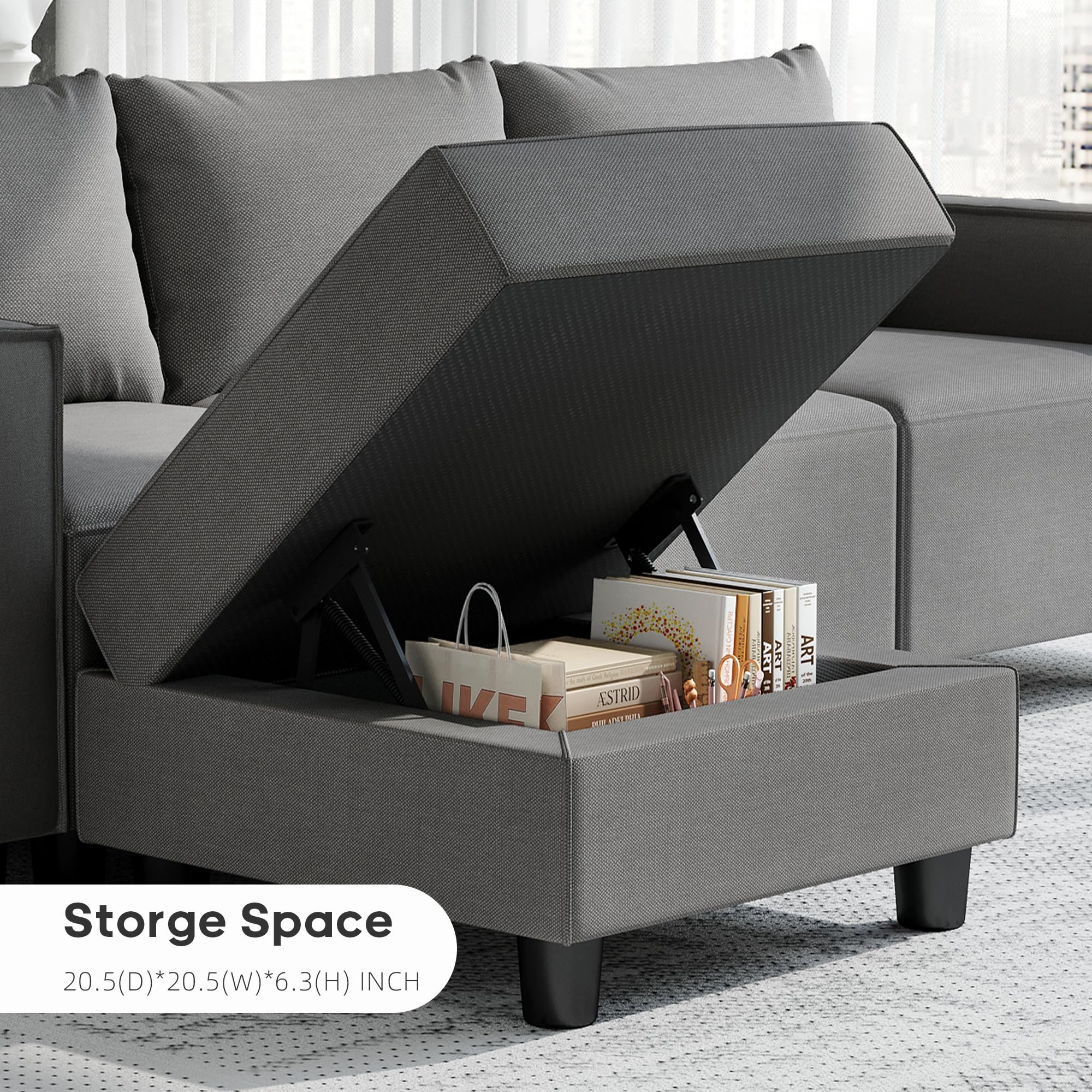LLappuil Modular Sectional Storage Couch Ottoman Seats,Storage Ottoman Footrest Modules for Customizable Sectional Sofa, Breathable Solft Fabric, Washable, Removable, Dark Grey