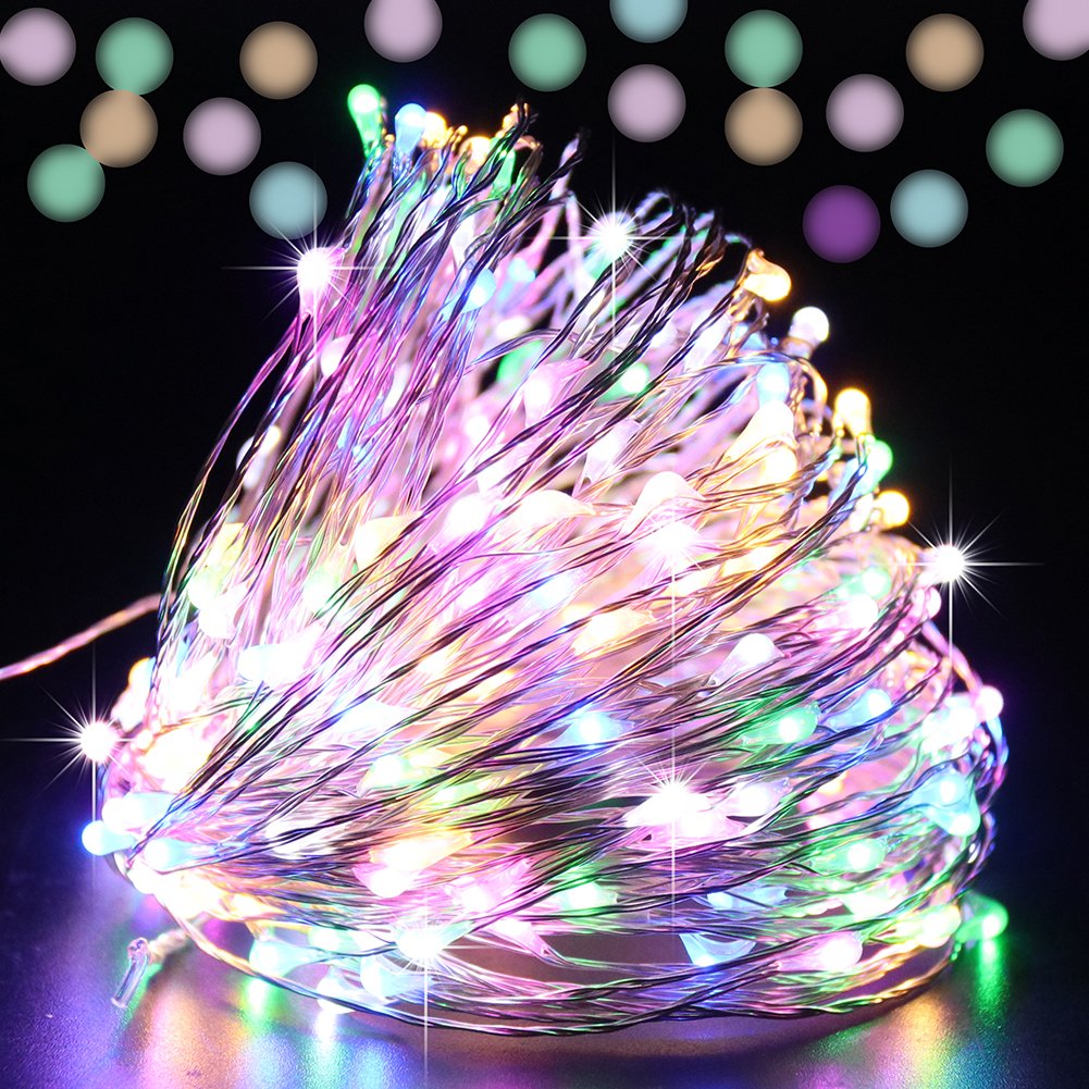XNNATA Solar String Lights, 33Ft 100 LED Copper Wire Starry String Light, Indoor Outdoor Waterproof Solar Decoration Lights for Gardens, Home, Party Ornaments(RGB)