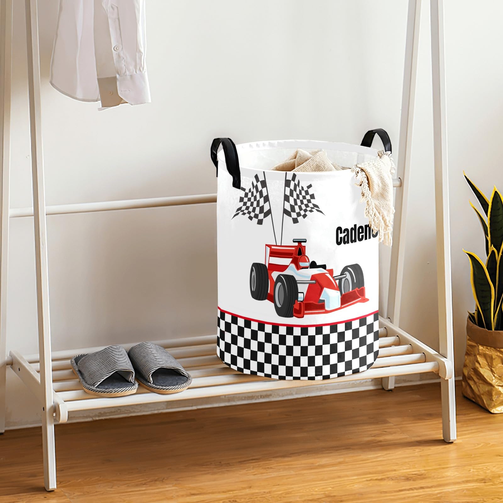 Personalized Laundry Baskets,Race Car Checkered Custom Gift Collapsible Hamper Clothes Storage Bin for Home Room Toy Boys Girl Holiday