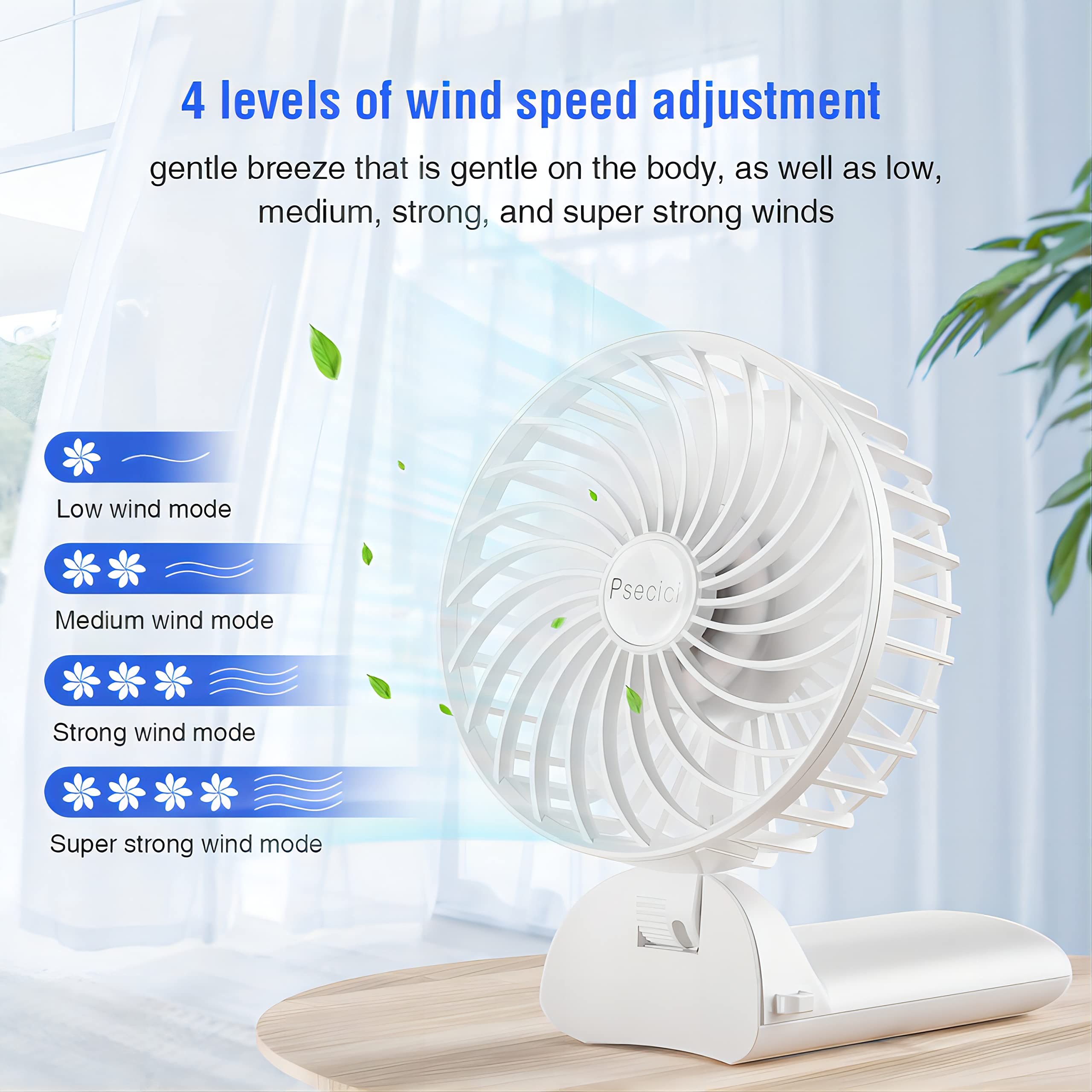 Psecici Handheld Fan, Mini Portable Fan with lanyard,4 Speeds Level Personal Fan, 180 Degree Foldable Desk Fan for Travel Outdoor Office Household