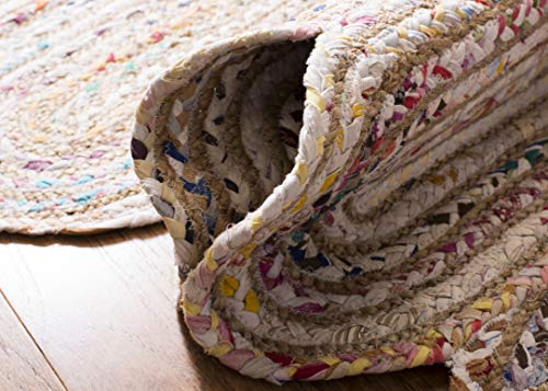 SAFAVIEH Cape Cod Collection Accent Rug - 4' x 6', Ivory & Multi, Handmade Braided Jute & Cotton, Ideal for High Traffic Areas in Entryway, Living Room, Bedroom (CAP208A)