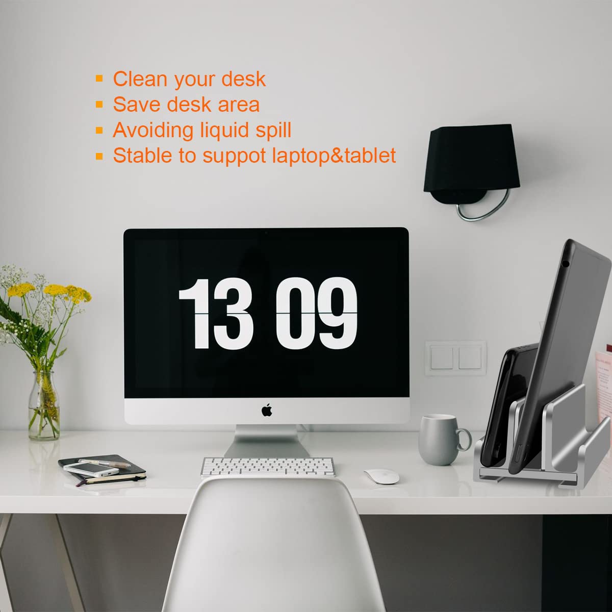 Elejolie Vertical Holder for Laptop,Surface Vertical Laptop Stand 3 Slot with Adjustable Size,Aluminium Alloy Upright Mac Stand for Desk(Grey)