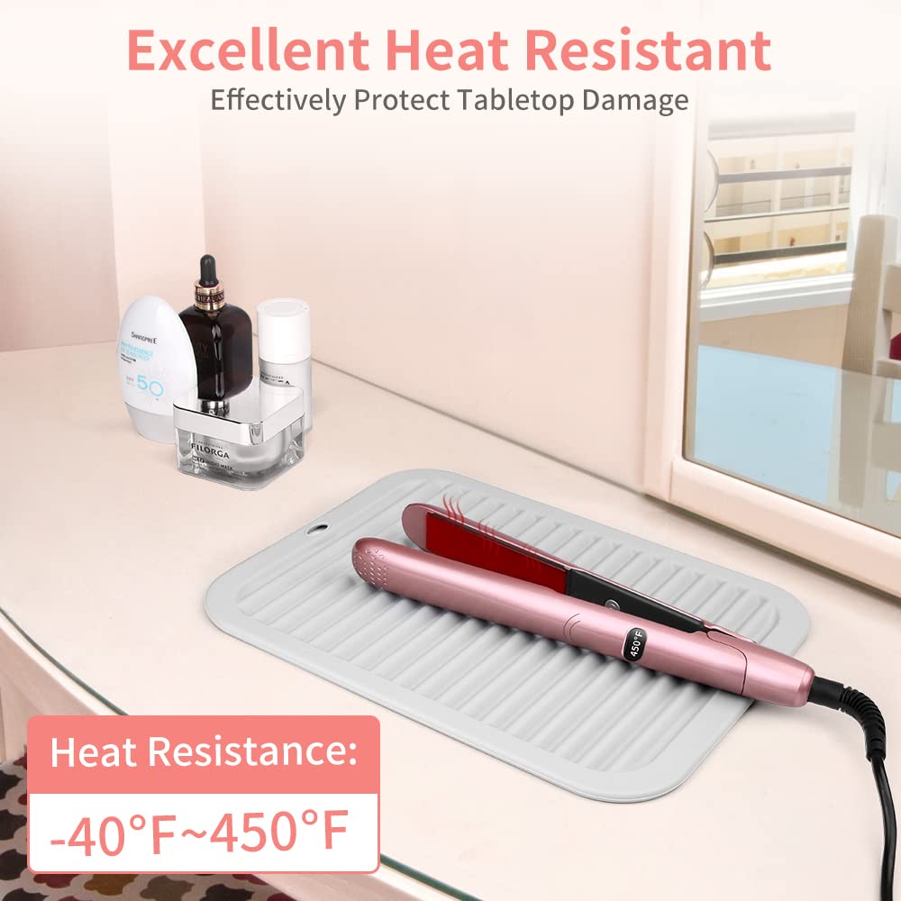 Large Silicone Heat Resistant Mat, Hot Tools Straightener Mat, Professional Heat Mat for Curling Iron, Flat Iron and Hair Styling Tools, Silicone Mat for Hair Tools, with Sticky Fastener (Black)