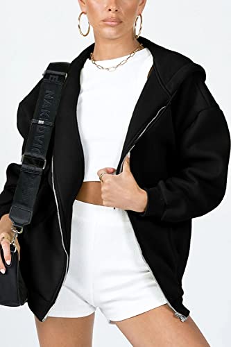 PRETTYGARDEN Women's 2023 Zip Up Y2K Hoodies Casual Long Sleeve Sweatshirts Fall Track Jackets With Pockets (Black,Small)