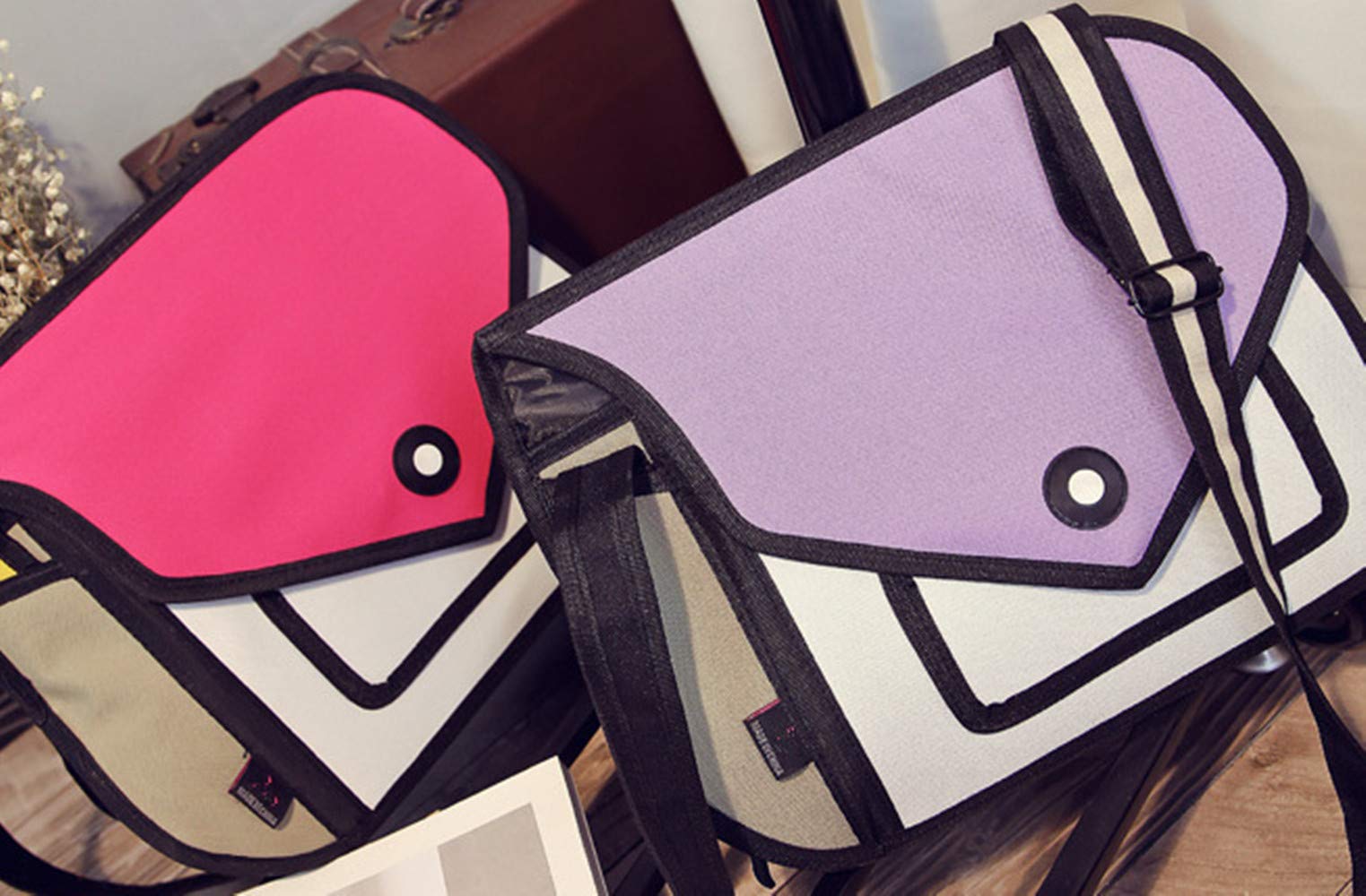 Xugq66 3D Style 2D Drawing Cartoon Handbag Shoulder Canvas Messenger Bag (Purple)