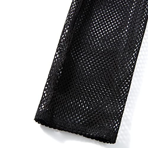 Villagepageme Rave Tops for Women Sheer Mesh Long Sleeve Crop Top See Through Cover Ups with Buckle (G-Black, L)