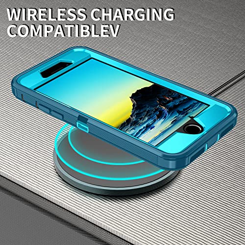Mieziba for iPhone SE 2020 Case, [Built in Screen Protector] Heavy Duty Shockproof Dust [3 Layers] Full Body Protection Rugged Durable Cover Case for iPhone SE(2nd Gen 2020) 4.7",Turquoise