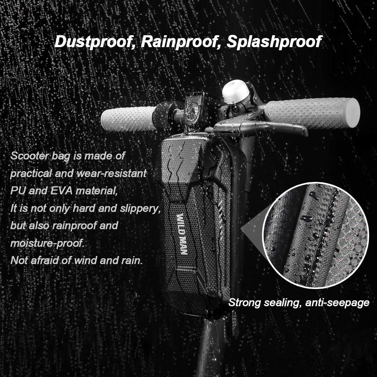 GLDYTIMES EVA Storage Bag Suitable for Electric Scooter Bicycle Trolley Front Suspension Bag Durable can Accommodate Charger Tool for Ninebot Xiaomi Scooter (New Black 3L)