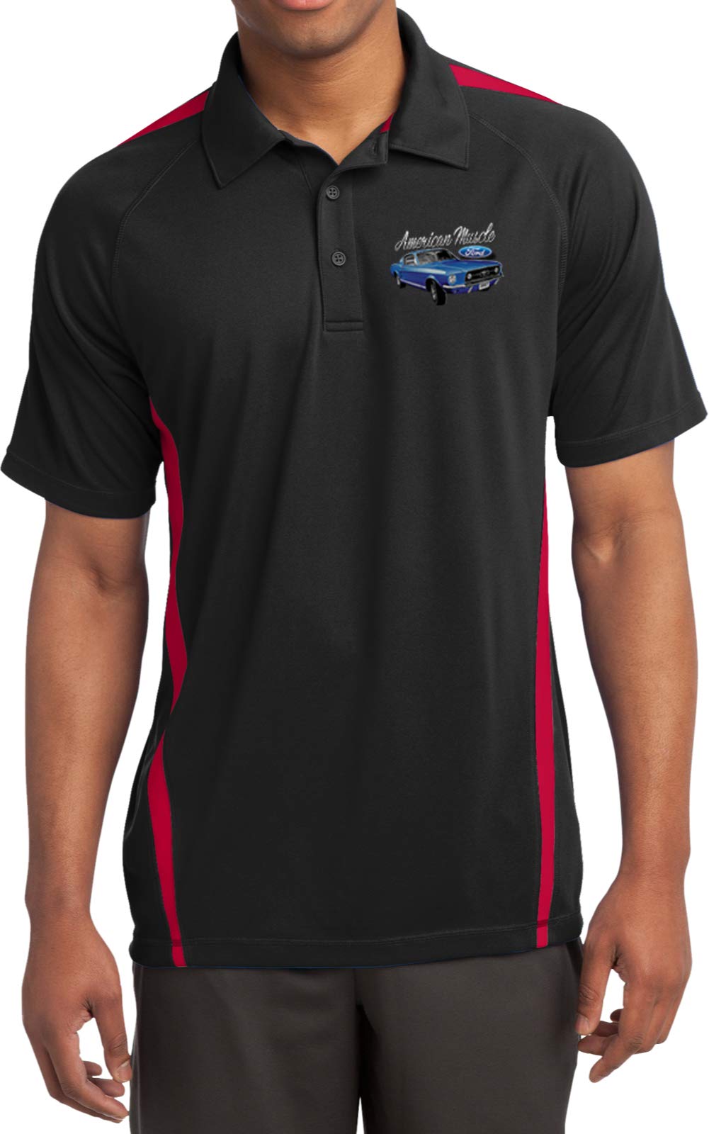 Ford American Muscle Pocket Print Colorblock Polo, Black Red Small