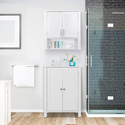 SUPER DEAL Modern Bathroom Floor Storage Cabinet with Adjustable Shelf and Double Door Rust Proof, Living Room Modern Home Furniture Storage Organizer Cabinet