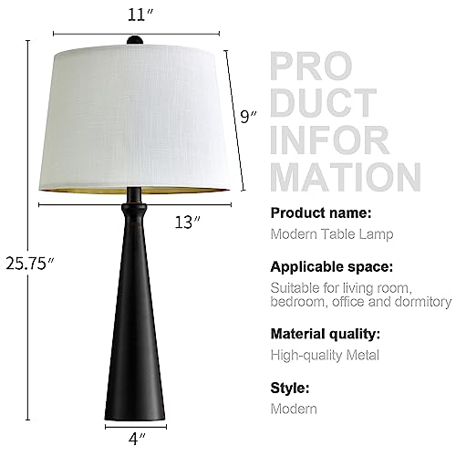 Oneach 25.75" Table Lamps Set of 2 for Living Room Bedroom, Bedside Lamp 3-Way Dimmable Touch Control, Modern Black Nightstand Light Fabric Shade Vintage Accent Style