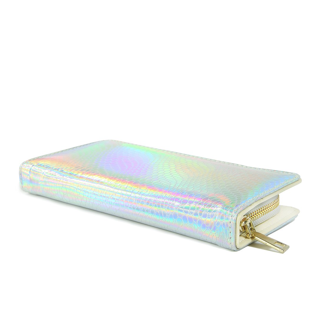 YAIRYANGTZE Holographic Wallet Clutch - Iridescent Purse Long Wallet with Zipper for Women (Silver)