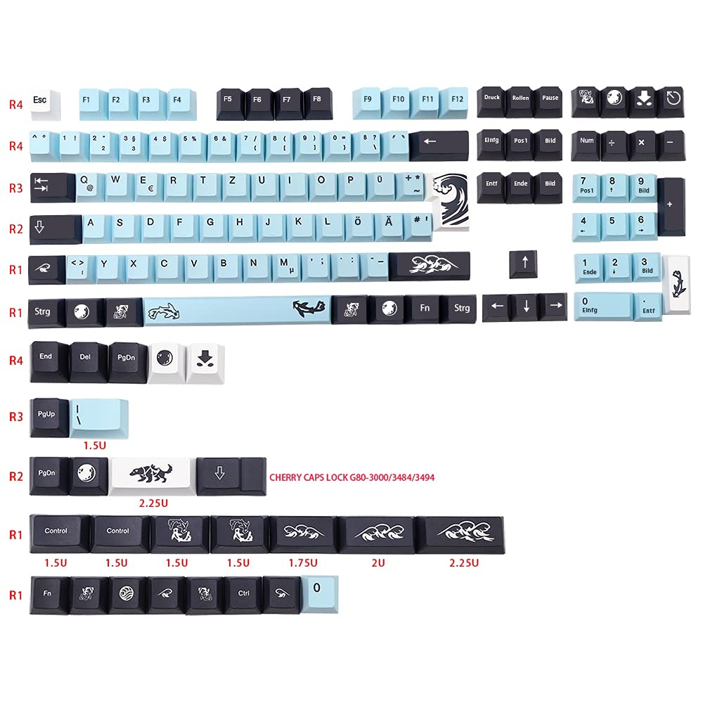 Lyzeous Subbed Mizu Keycap de Layout PBT Keycaps for MX Switch Mechanical Gaming Keyboard Cherry Key Cap