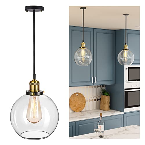 Frideko Glass Pendant Light - 7.9 inches Globe Pendant Light, Modern Pendant Lighting for Kitchen Island,Clear Glass Kitchen hanging Light, Pendant Lights Kitchen Island, Ceiling light for Dining Room