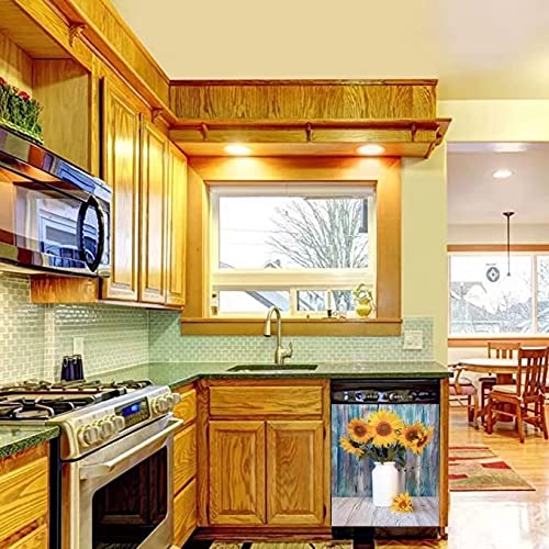 Greture Sunflower White Vase Kitchen Decor Dishwasher Magnet Sticker, Restaurant Household Cabinet Decoration Refrigerator Washing Machine Cabinet Magnetic Wallpaper 23''x26''INCH