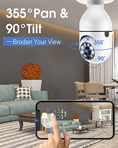 Light Bulb Camera, AIKELA 2.4GHz Wireless WiFi Outdoor Security Camera,360° Pan/Tilt Panoramic Home Indoor Surveillance Camera with Motion Detection Alarm Night Vision Two-Way Audio Remote View