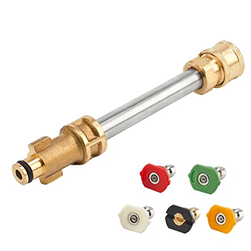 Raincovo Replacement for Pressure Washer Gun Adapter Ryobi, Portland, Greenworks, Husky, Replacement Wand with 5 Nozzle Tips, 1/4 Inch Quick Connector Silver