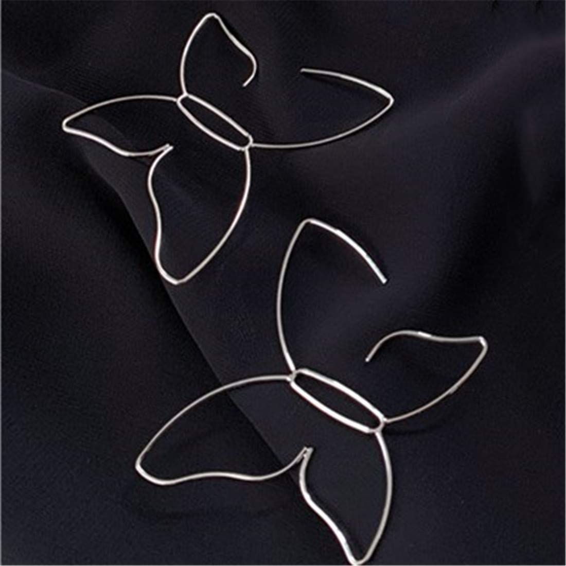 Hollow Butterfly Earrings Lightweight Simple Threader Hoop Earrings Animal Insect Wire Statement Jewelry-Silver