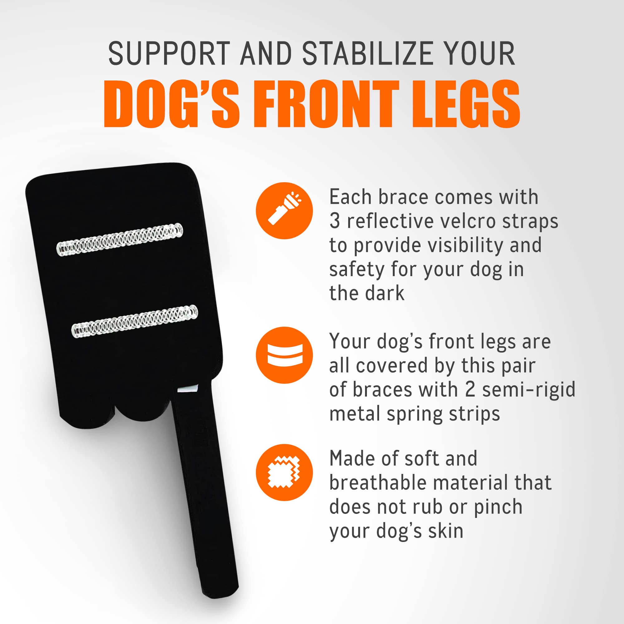 NeoAlly- Front Leg Brace for Dogs & Cats, Dog Leg Brace with Metal Spring Inserts, Dog Leg Sleeve for Carpal Support, Dog Leg Sleeve with Reflective Straps, L/XL, Pair