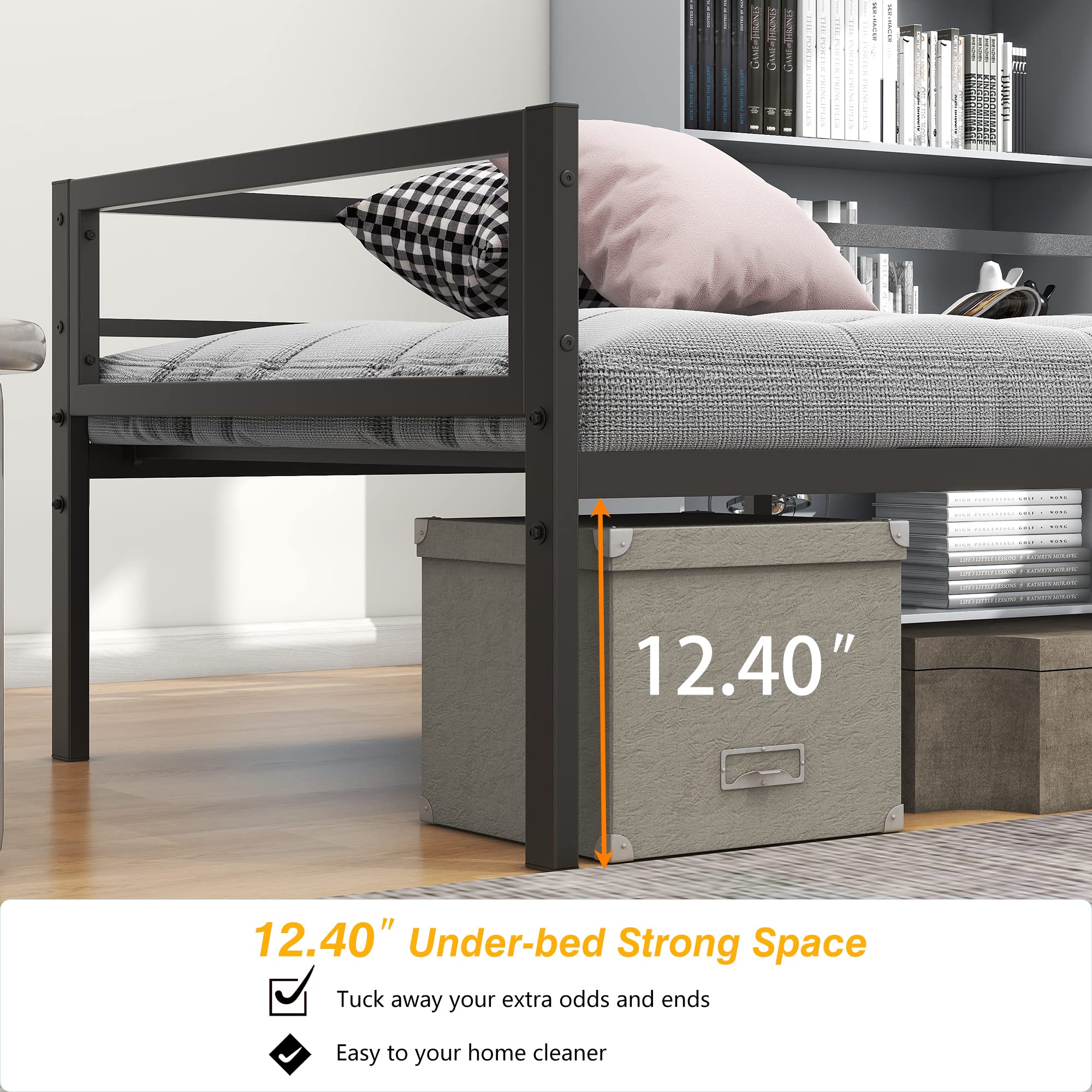 DUMEE Twin Daybed Frame with Storage, Multifunctional Mattress Foundation/Day Bed Sofa with Headboard, Reinforced Support, No Box Spring Needed, Twin, Black
