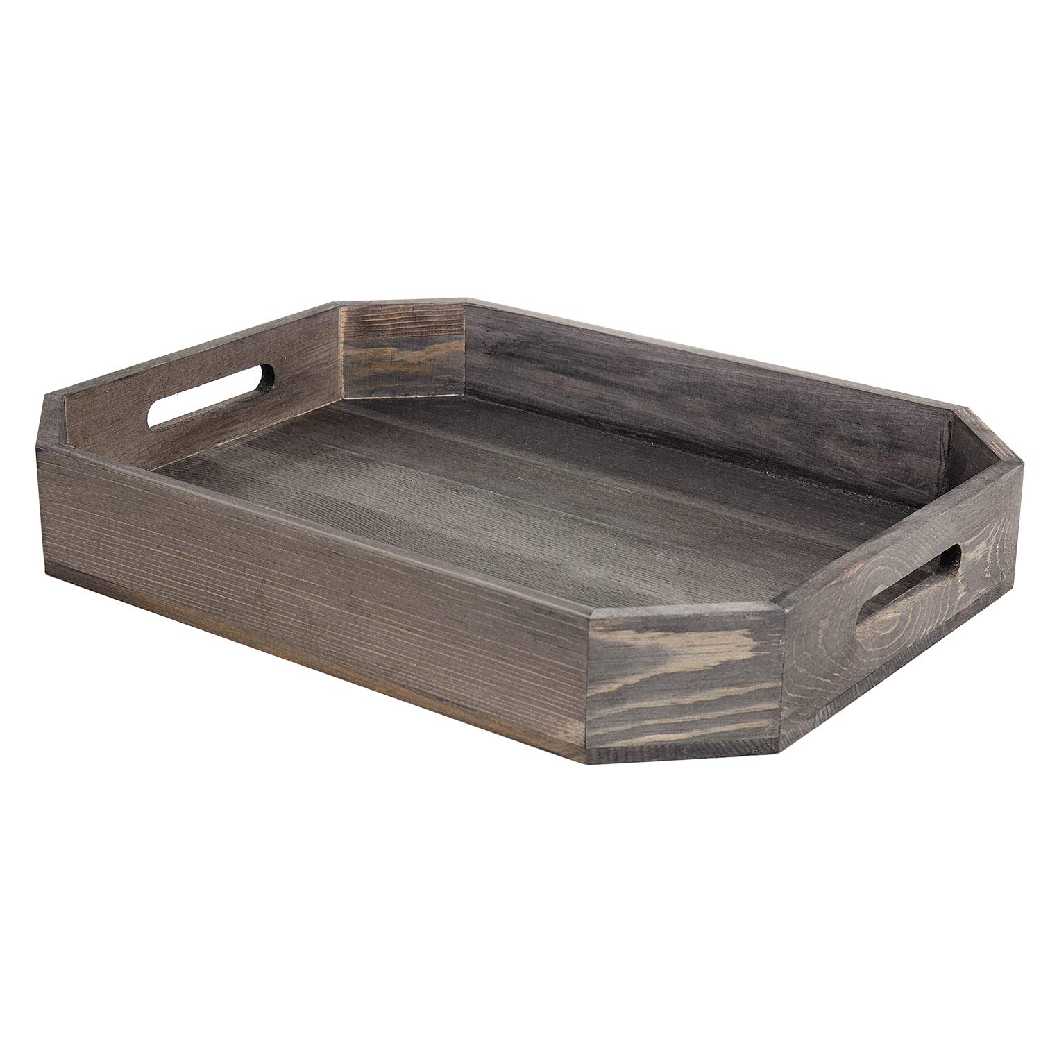 Grey Octagon Country Rustic Wood Nesting Breakfast Serving Trays,Coffee Serving Trays with Cutout Handles,16.5x12.25