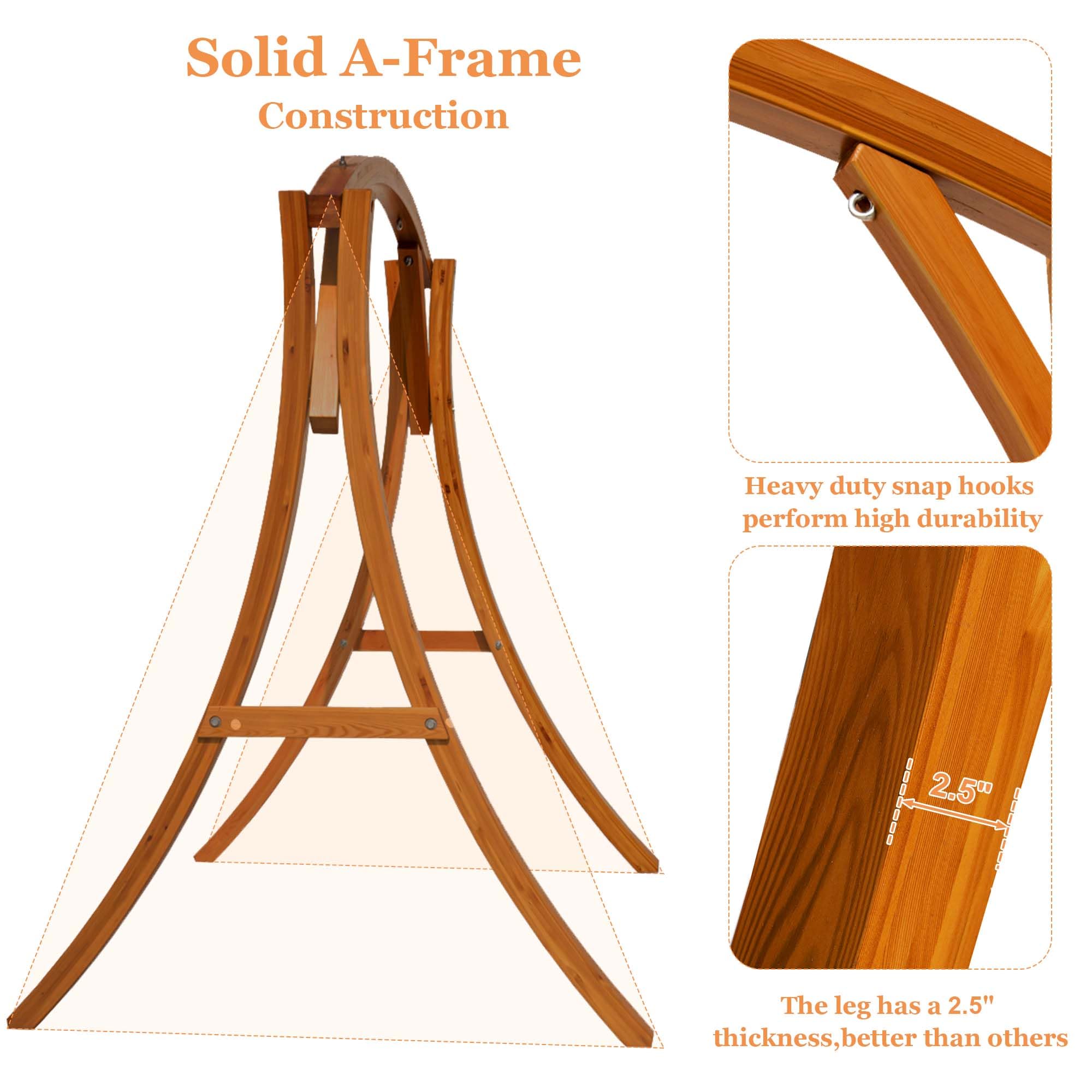 Lazy Daze Hammock Heavy Duty Wooden Curved Frame Swing Stand for Adults Kids, Sturdy Indoor and Outdoor A-Frame Porch Swing Bench Stand,Weight Capacity 1000 LBS