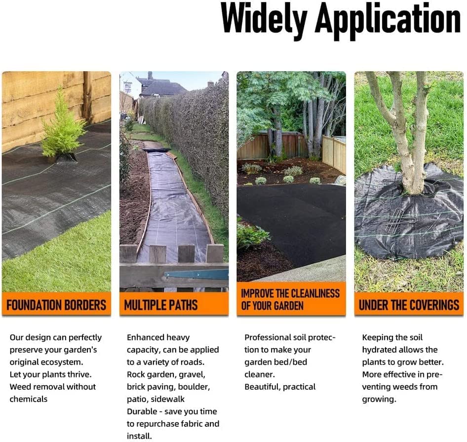 LAVEVE 4FT x 100FT Weed Barrier Landscape Fabric, 3.2oz Premium Heavy-Duty Gardening Weed Control Mat, Ground Cover for Gardening, Farming with 30 U-Shaped Securing Pegs(2 Pack 4x50FT)