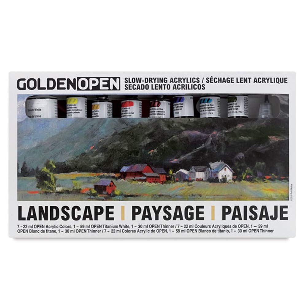 Golden Artist Color Open Slow-Drying Acrylics Landscape Set #957, with Lumintrail Sticky Notes
