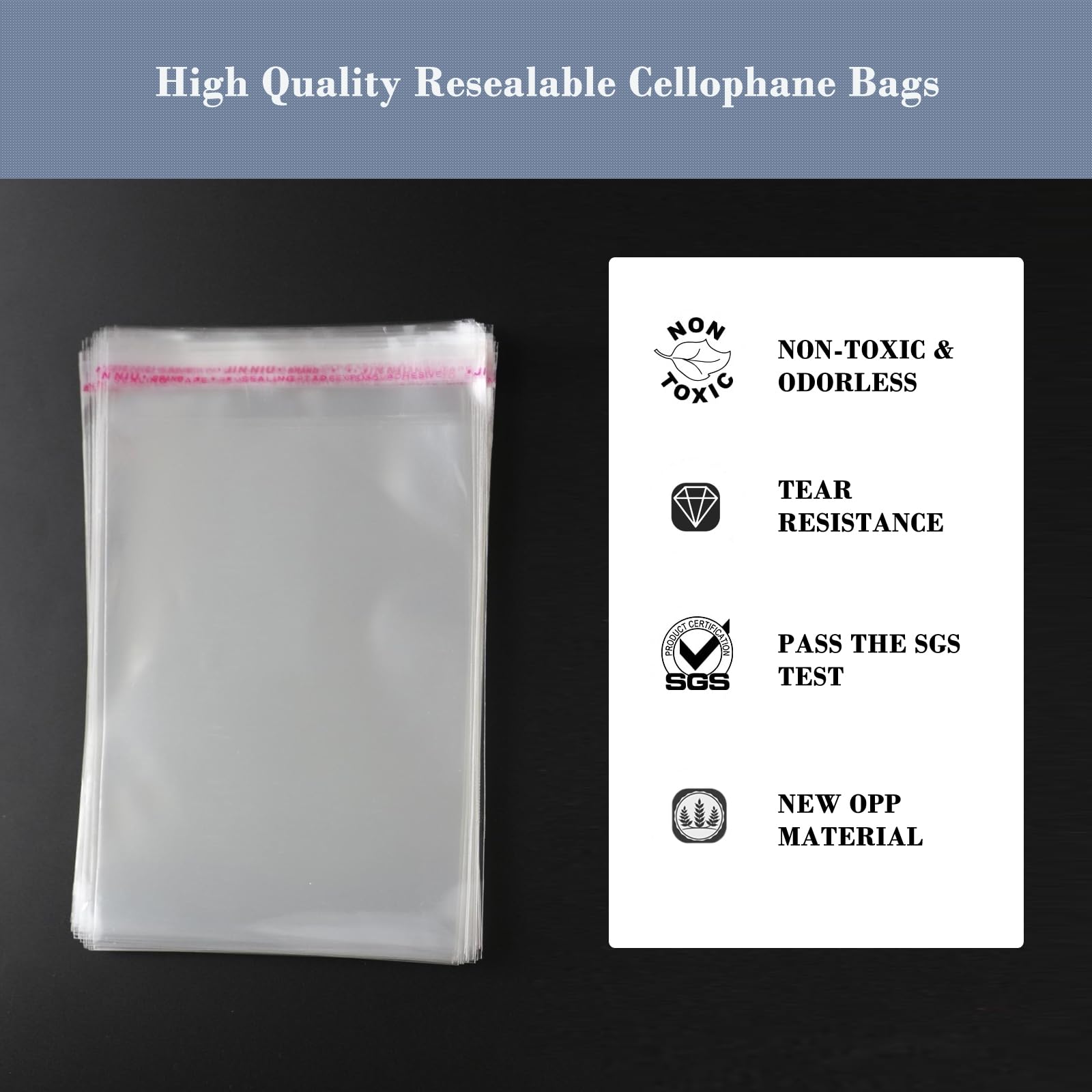 Miraclekoo 200Pcs 5-1/2 x 7-1/2 Inch Transparent Thick Greeting Card Plastic Sleeves Clear Self Sealing Cellophane Cello Bags - Fit 5 X 7 Inch Cards Envelope A6 A7 Photos Cookie