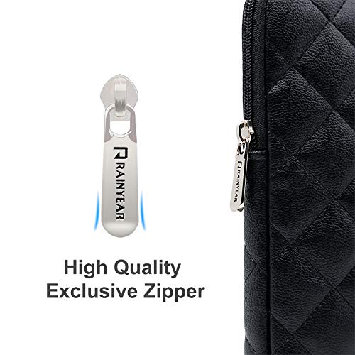 RAINYEAR 15.6 Inch Laptop Sleeve Diamond PU Leather Case Protective Shockproof Water Resistant Zipper Cover Carrying Bag Compatible with 15.6" Notebook Computer Ultrabook Chromebook(Black)