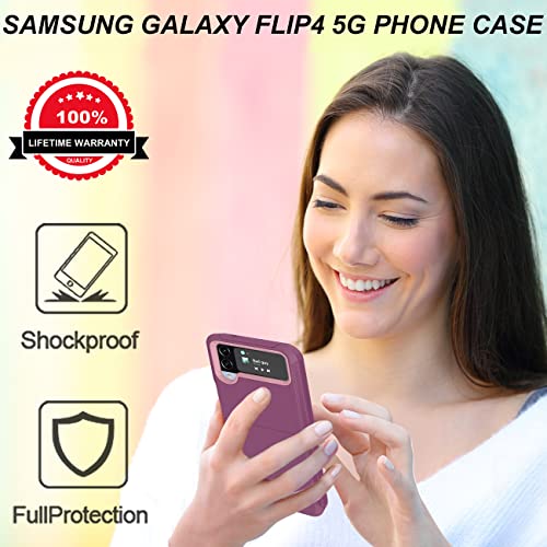 ONOLA Case with Belt Clip for Samsung Galaxy Z Flip 4 Case with Clear Lens Camera Protector, [Kickstand] Military-Grade Dual Layer Heavy Duty Cover for Samsung Z Flip 4 (WineRed Pink)