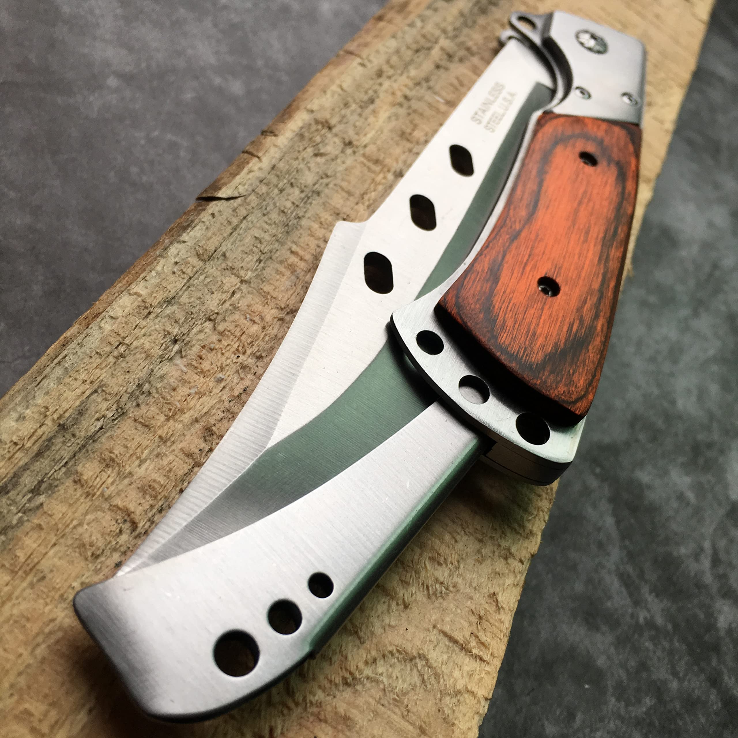 HOLYEDGE 10.5" Folding Tactical Knife with Rosewood Handle - Best EDC Pocket Tactical Outdoor Survival Knife