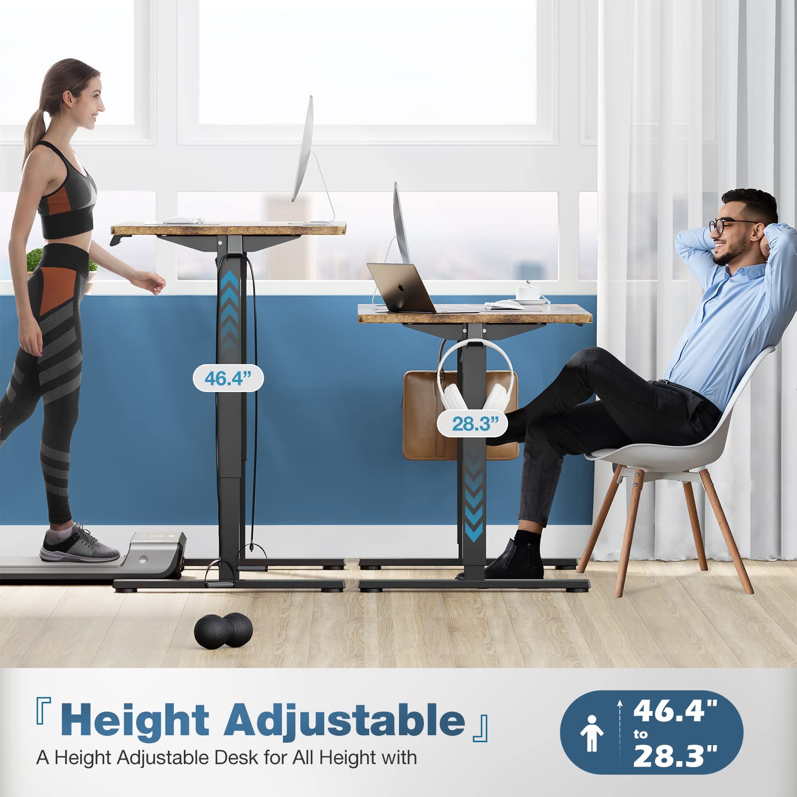 DUMOS Electric Standing Desk-Height Adjustable Table with 3 Memory Presets Ergonomic Computer Workstation with T-Shaped Metal Bracket Suitable for Home Office, 4020, Brown