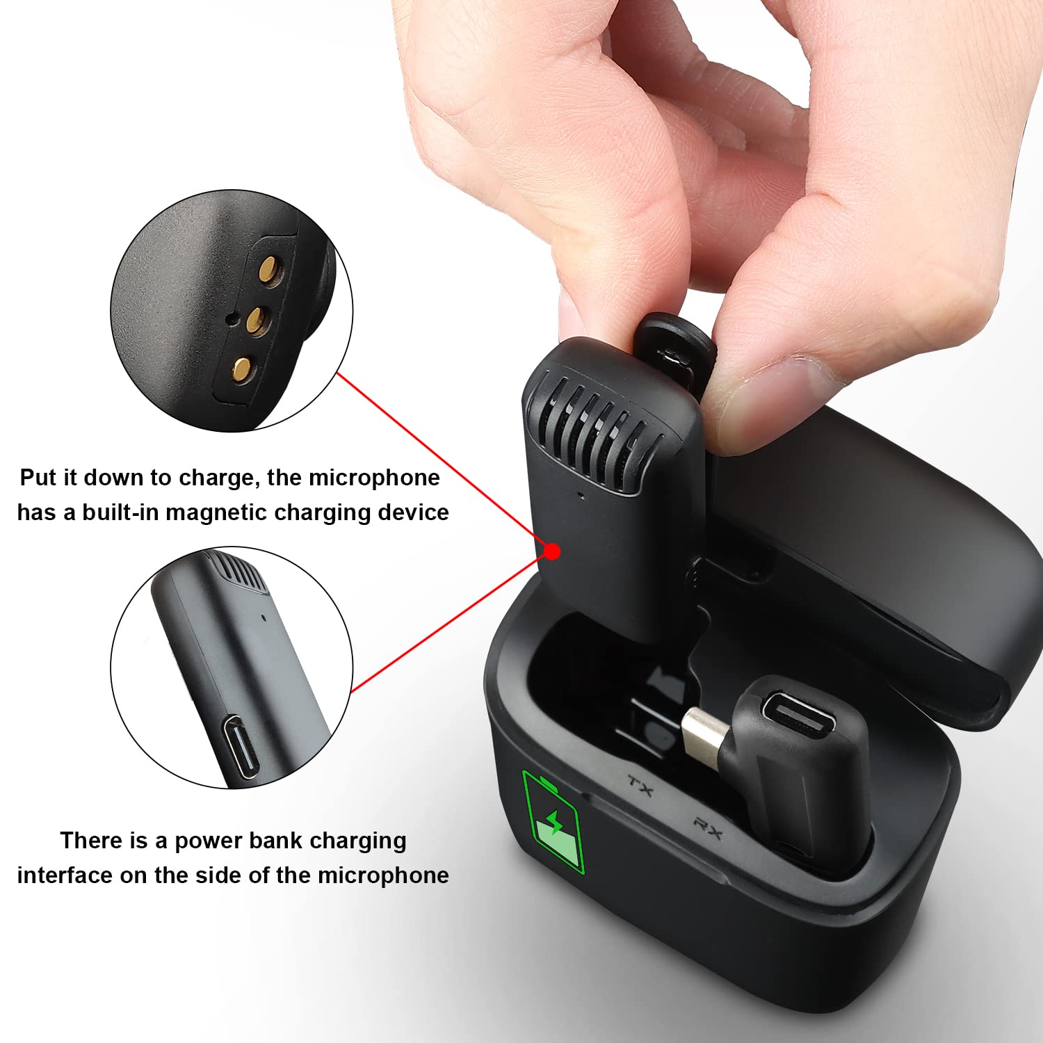 GD Guarda Wireless Lavalier Microphone with Charging Case, Mini Clip-on Lapel Mic for Recording, YouTube, TikTok, Facebook, Live Stream, 3 Levels Noise Reduction (Lighting (iPhone))