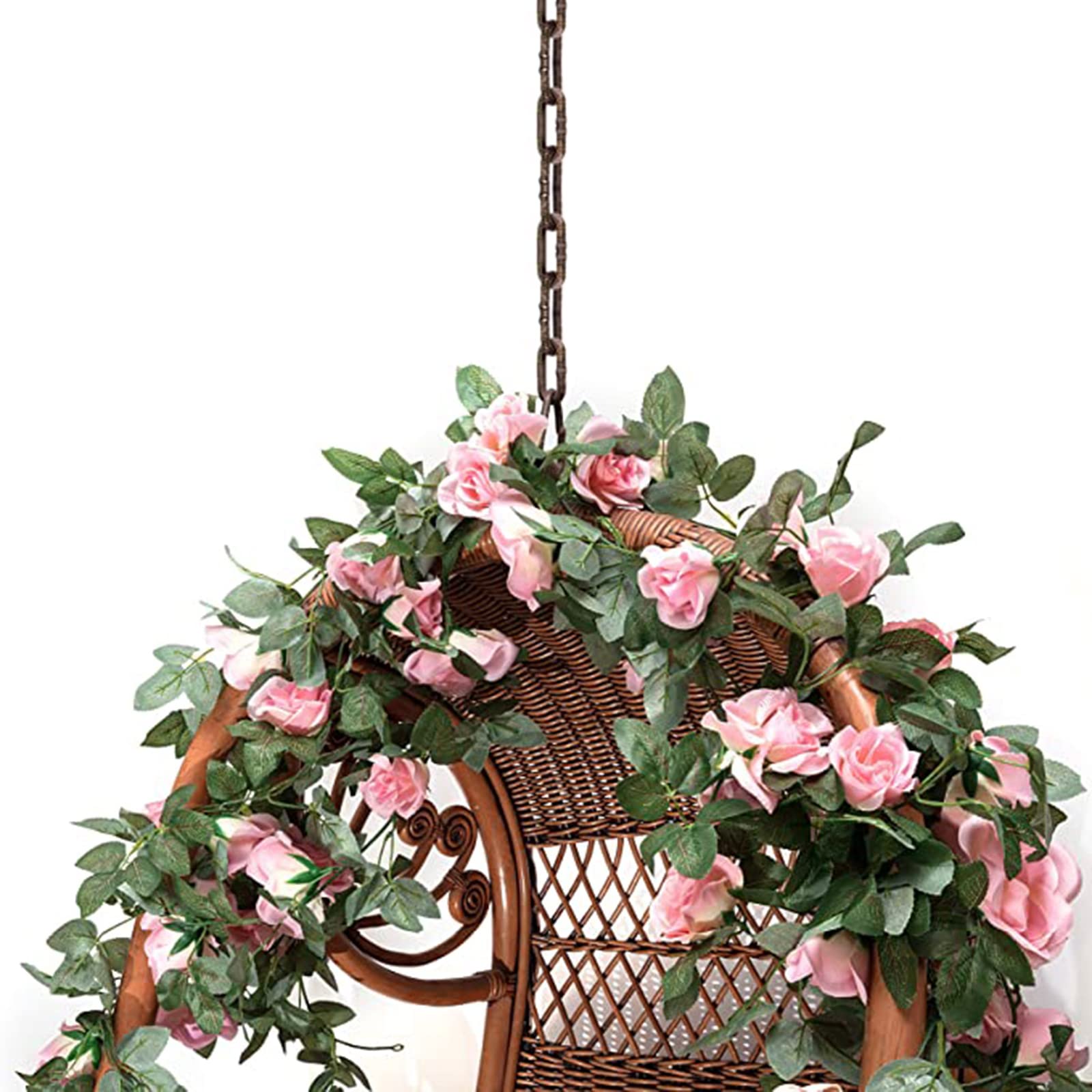 Yebazy 2PCS(16FT) Fake Rose Vine Garland Artificial Flowers Plants for Hotel Wedding Home Party Garden Craft Art Decor (Pink)…