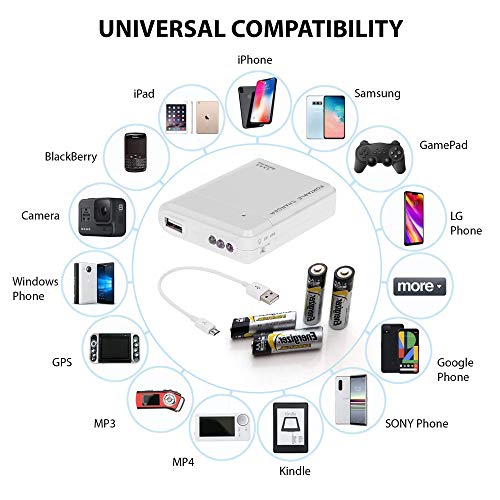 Success4Sport Portable AA Battery Travel Charger Works for GoPro Hero MAX Black and Emergency Re-Charger with LED Light! (Takes 4 AA Batteries,USB-C) [White]