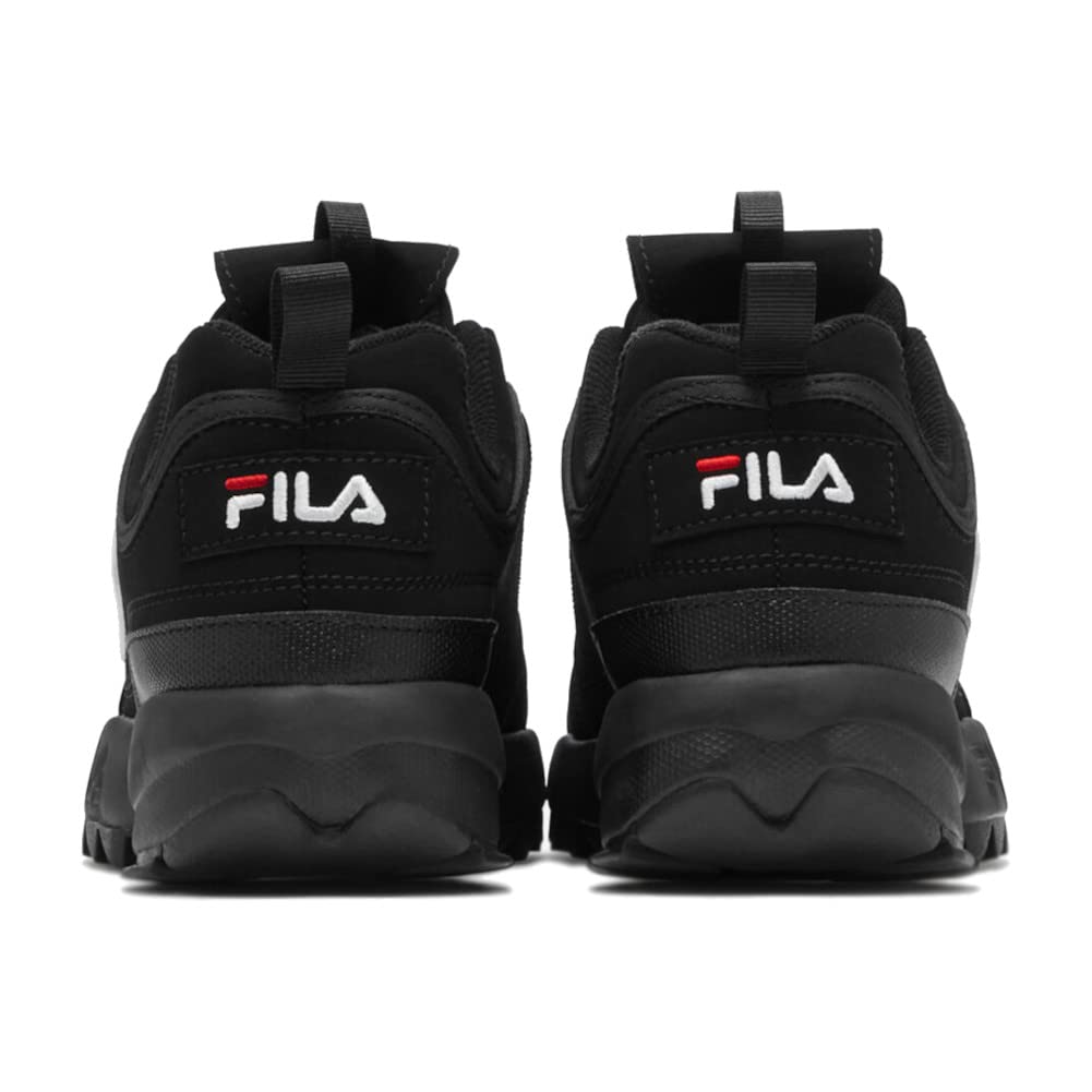 Fila Men's Strada Disruptor fashion sneakers, Black/White/Vin Red, 6.5 US