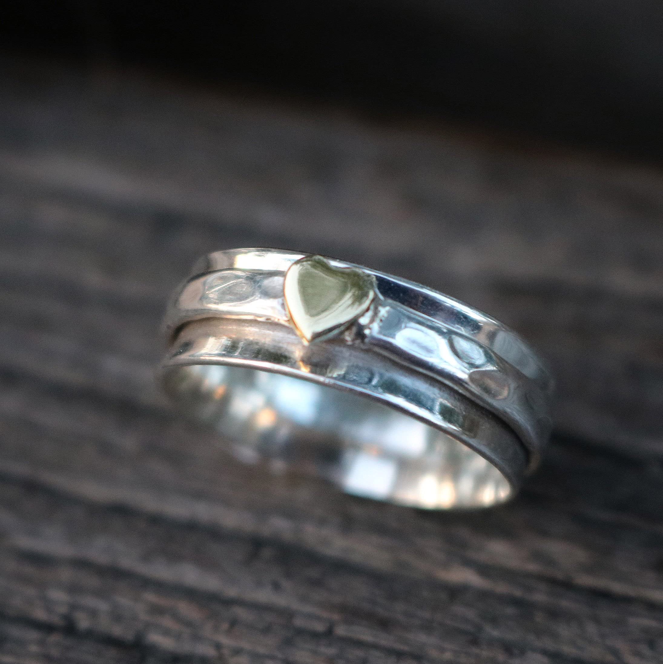 ENERGY STONE 925 Sterling Silver Simple Heart Meditation Spinner Ring (Style US68) (8.5)
