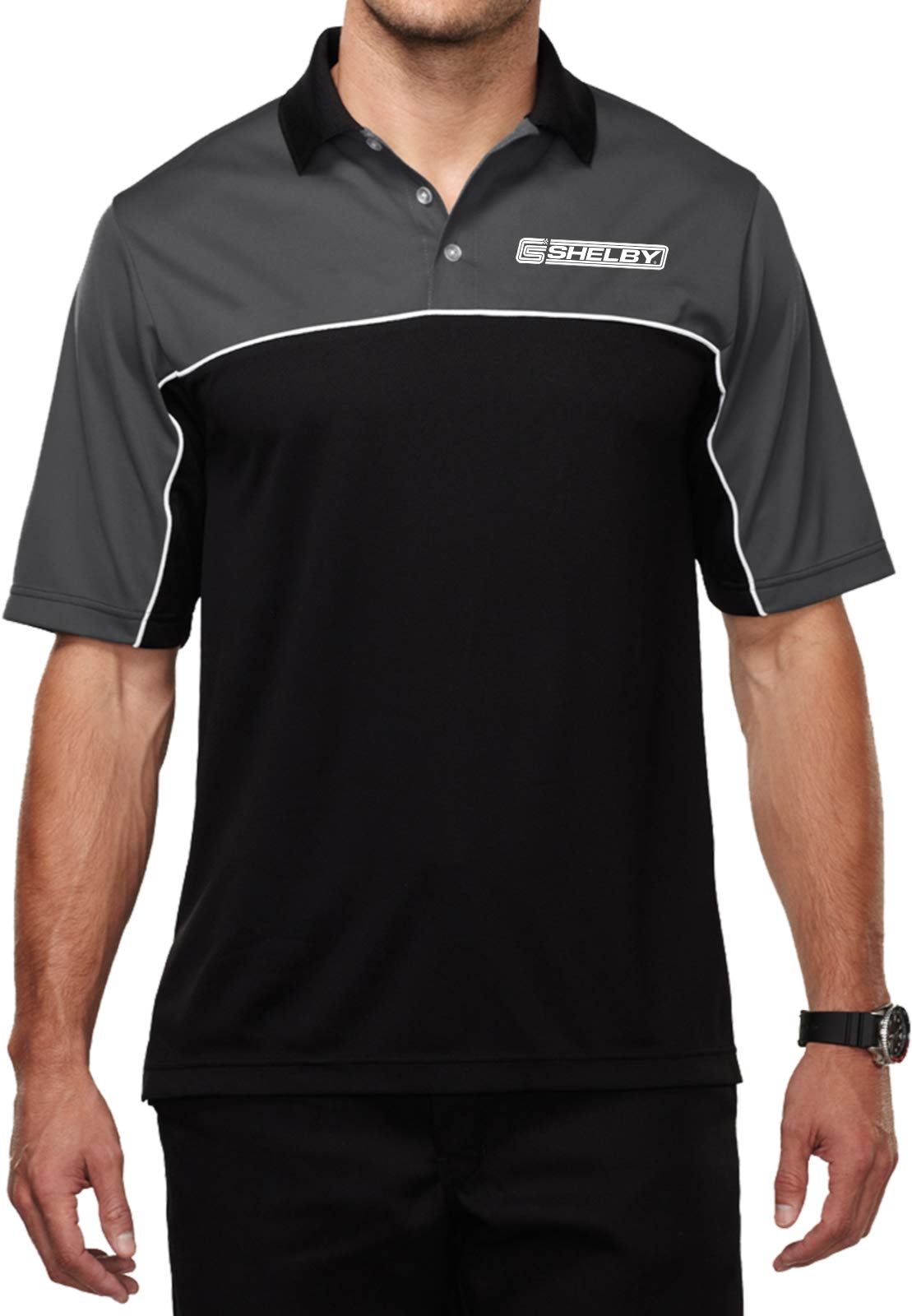 Ford Mustang Shelby Crest Pocket Print Dry Wicking Polo, Charcoal 4XL