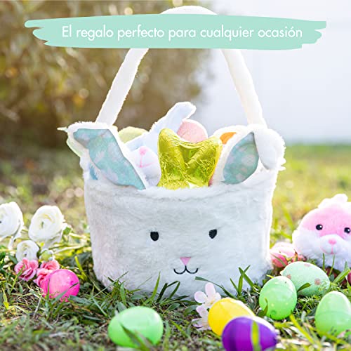 Homarden Easter Eggs Basket - Cute Green Bunny Baskets with Foldable Ears - Perfect for Girls & Boys Easter Egg Hunts - Easter Baskets for Kids