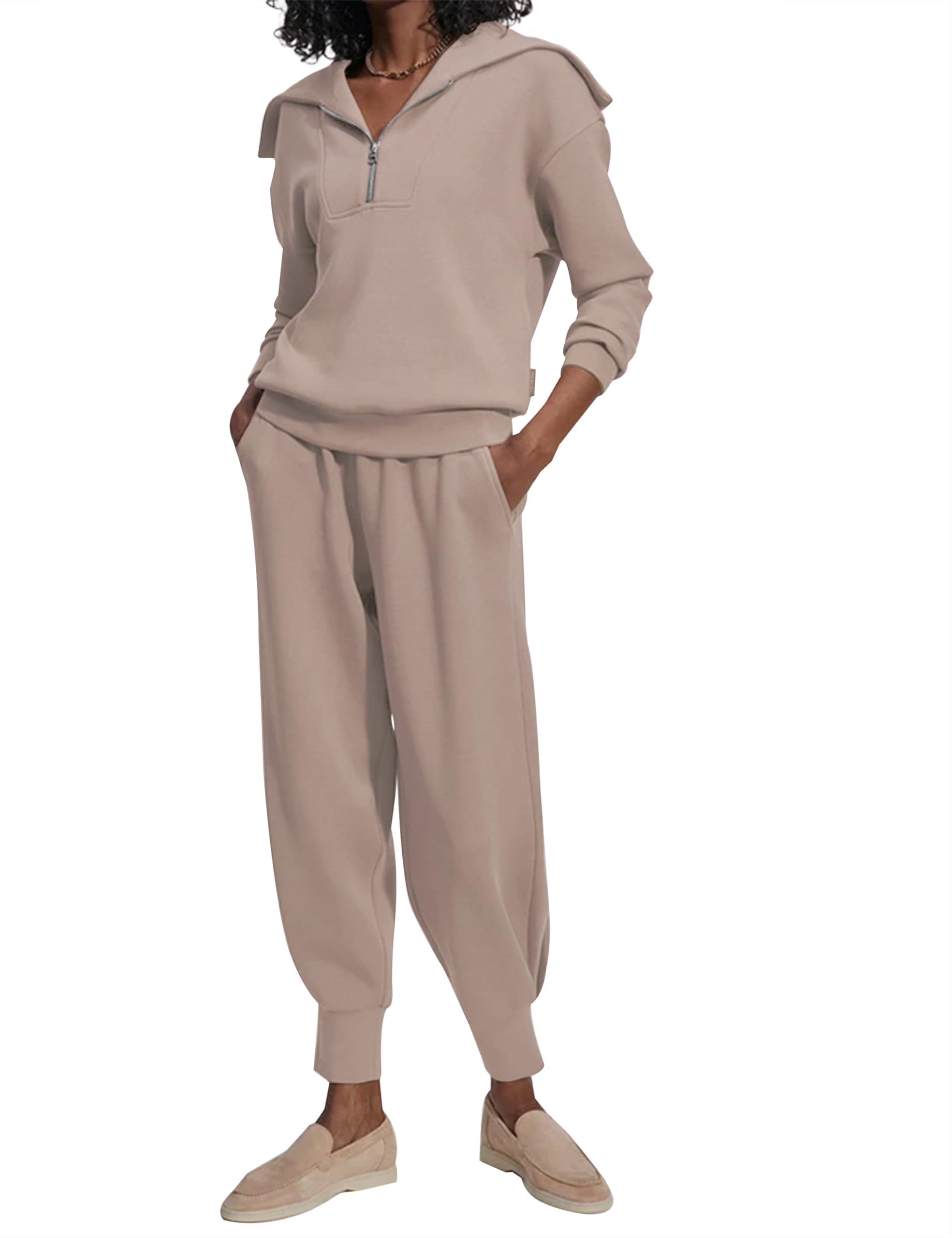 Eutten Womens 2 Piece Sweatsuits Sets Half Zip Long Sleeve Lapel Sweatshirt High Waist Sweatpants Two piece Tracksuits Sets
