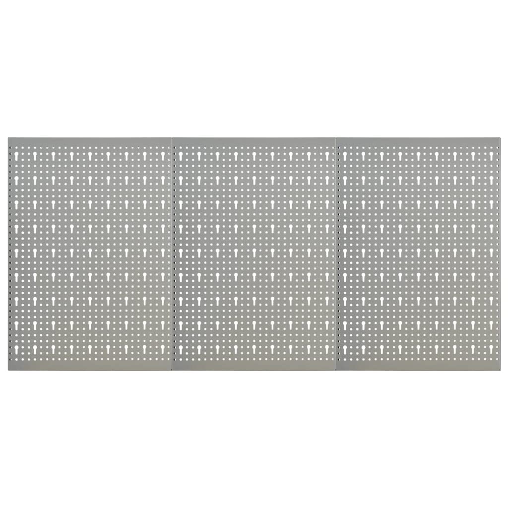 vidaXL Solid Steel Wall-mounted Peg Boards Set of 3 - Durable Workshop and Garage Tool Organizer with Perforated Panel Design, 47.2"x22.8"