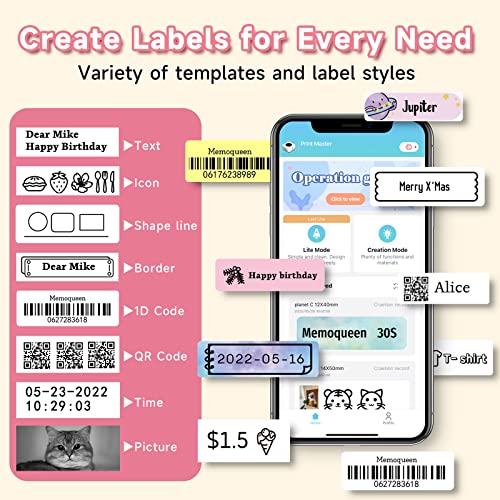 Phomemo Label Maker Machine with Tape, D30 Portable Bluetooth Label Printer for Storage, Barcode, Mailing, Office, Home, Organizing, Sticker Maker Mini Label Maker with Multiple Templates,Pink
